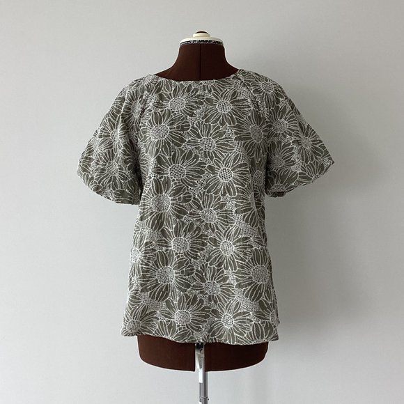 Polagram | Tops | Nwt Light Olive With Cream Embroidered Top With Puff ...